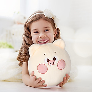 FITNISSFTW Plush Toy, Stuffed Animal Throw Plushie Pillow Doll, Soft Black and White Fluffy Friend Hugging Cushion - Cute Present for Every Age & Occasion (Round Pig)