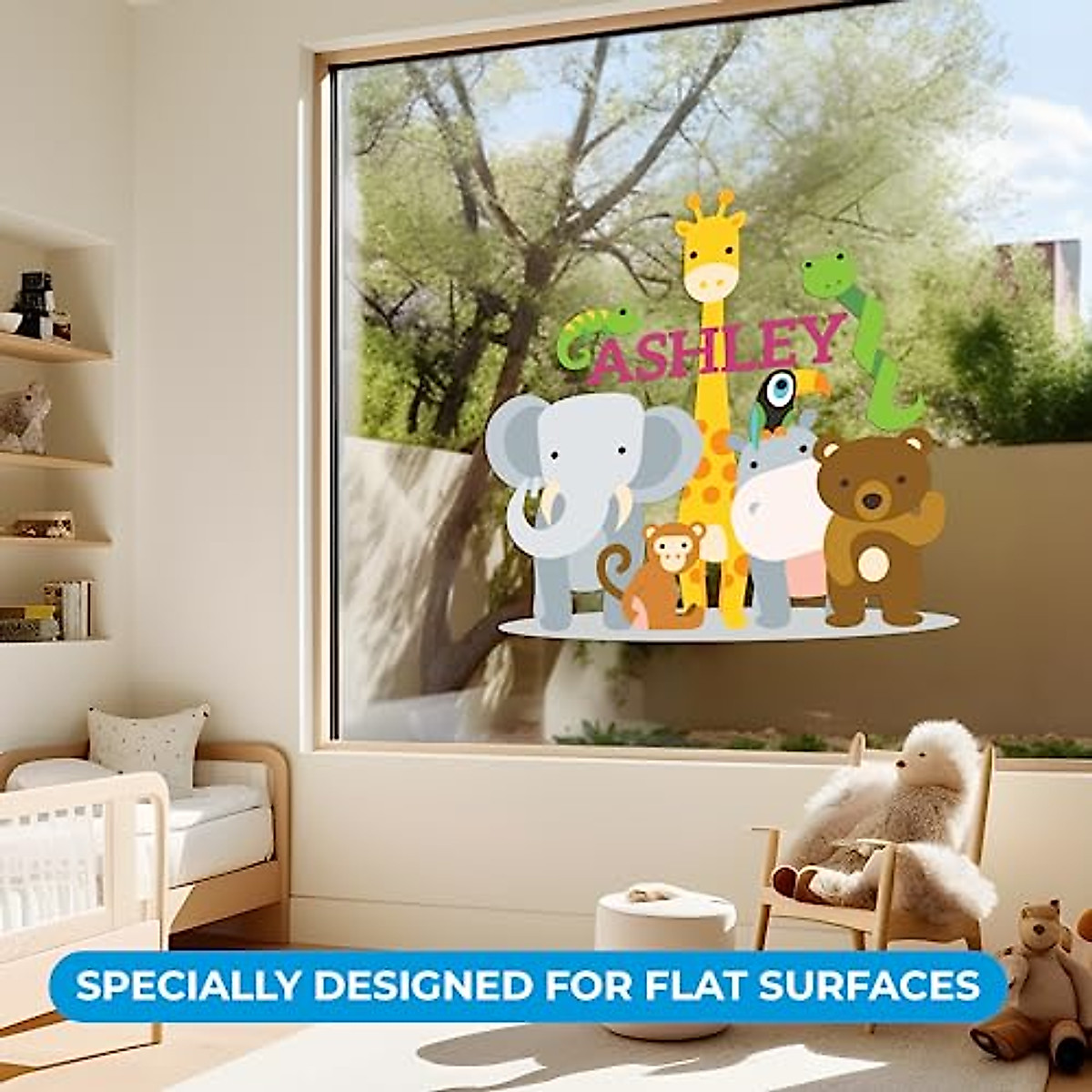 Personalized Name Jungle Animals Vinyl Wall Decor I Nursery Wall Decal for Baby Boy & Girl Decoration I Stickers for Kids I Multiple Options for Customization Wide 22" x 22" Height (Small)