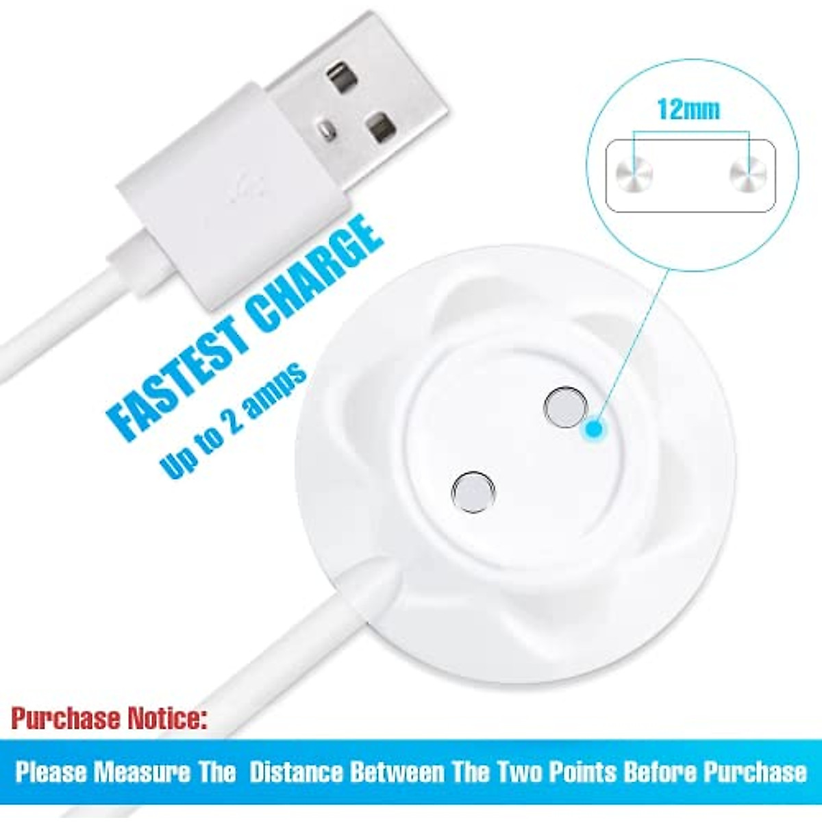 CHENEDY Upgrade Magnetic USB DC Charger Cable Replacement Charging Cord, 2 Pieces (12mm/0.47in)