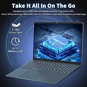【Win 11/MS Office 2019】16" Laptop Computer 12th Gen Alder Lake N95 CPU (Up to 3.4Ghz) Quad-Core 12G LPDDR5 RAM 512GB SSD, Narrow Bezels 1920*1200 2K FHD IPS Screen/Backlit KB/Fingerprint Unlock(Gray)