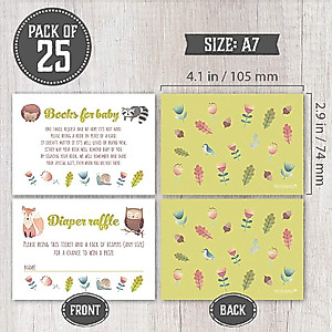 A Set of 25 Woodland Animals Baby Shower Invitations, Diaper Raffle Tickets and Baby Shower Book Request Cards with Envelopes. Gender Neutral Invites Perfect for Baby Boys and Baby Girls.