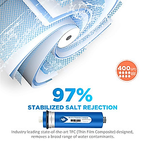 Membrane Solutions 400 GPD RO Membrane, Reverse Osmosis Membrane, RO Membrane Replacement, Reverse Osmosis Filter Replacement for Under Sink Home Drinking RO Water Purifier System (2 PACK)