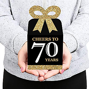 Big Dot of Happiness Adult 70th Birthday - Gold - Square Favor Gift Boxes - Birthday Party Bow Boxes - Set of 12