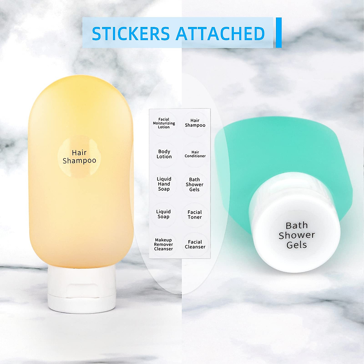 TSA Approved Travel Bottles Set for Toiletries Travel Size Containers Kit 4 Pack Portable Leak Proof Refillable Squeeze Cosmetic Airplane Essential Shampoo Hair Conditioner Body Lotion Bath Shower Gel