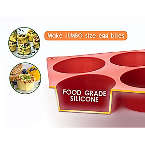 Silicone Egg Molds Frittata Pan, 2 Pack Starbuc Egg Bites Molds Deep 3 Inch Dash Silicone Egg Cups Sous Vide Egg Mold Round Rolls Molds for Egg Breakfast Sandwiches Omelets Dinner Rolls Baking