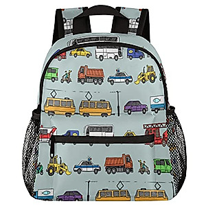 TropicalLife Toddler Backpack Car Colorful Truck Kids Backpack for Boys and Girls Cute Bus Preschool Bag Kindergarten Schoolbag With Chest Strap