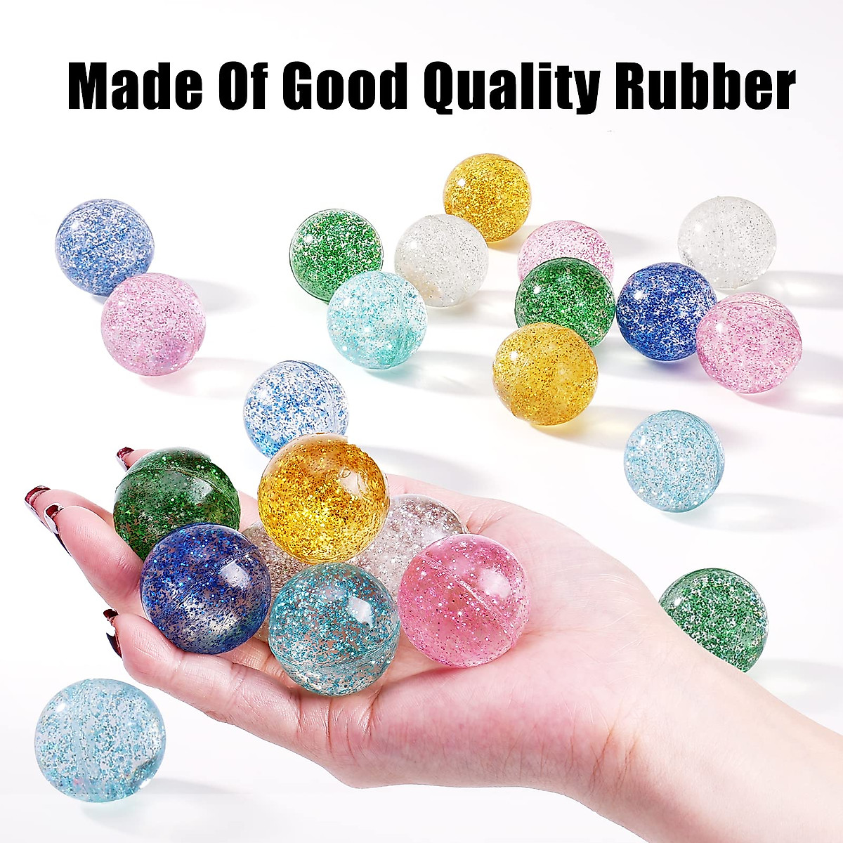 Ayfjovs 24PCS Glitter Bouncy Balls for Kids Party Favors, 32mm 6 Colors Rubber Bounce Balls Bulk, Easter Bag Filling, Easter Basket Stuffers