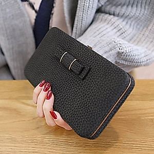 Huitao Women Bowknot Wallet Long Purse Phone Card Holder Clutch Large Capacity Pocket Coffee one Size