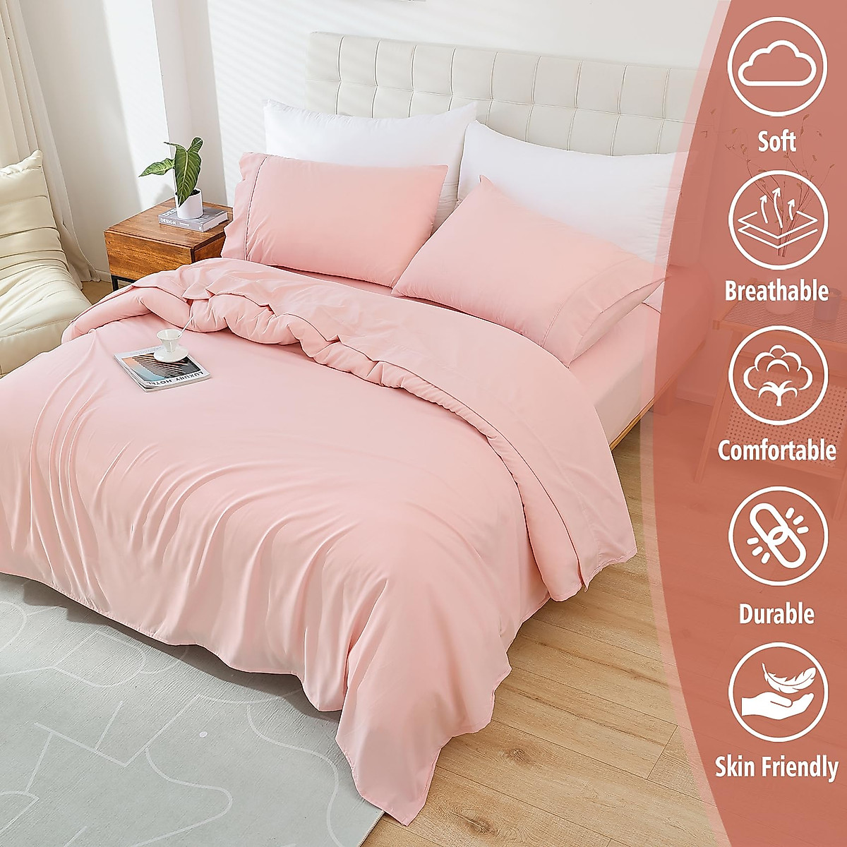 Whitney Home Textile Twin Size Sheet Set - Luxury Soft Comfy Bed Sheets, Breathable Cooling Hotel Bedding for Women, Men, Teens, Extra Deep Pocket, Easy-Fit, Oeko-Tex, Wrinkle Free 3 Piece - Pink