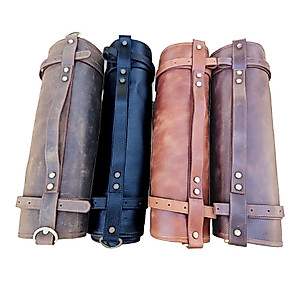 Modusso 100% Leather Handcrafted Professional Chef Knife Storage Roll Bag - 10 slots and zippered pocket (Regular, Black)