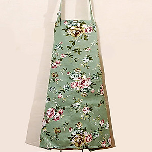 DDJYP Women Kitchen Apron-2 Pack, Cotton Canvas Flower Apron, Floral Pattern Apron with Pockets for Women Chef Apron(Green&Blue)