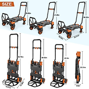 330LB Folding Hand Truck Heavy Duty Carrying, Combination of Four Wheels and Two Wheels Convertible Dolly Cart with Retractable Handle Dolly for Moving Office Carts(Orange)