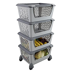 Obstnny 4 Pack Stacking Storage Bins, Multipurpose Large Plastic Baskets