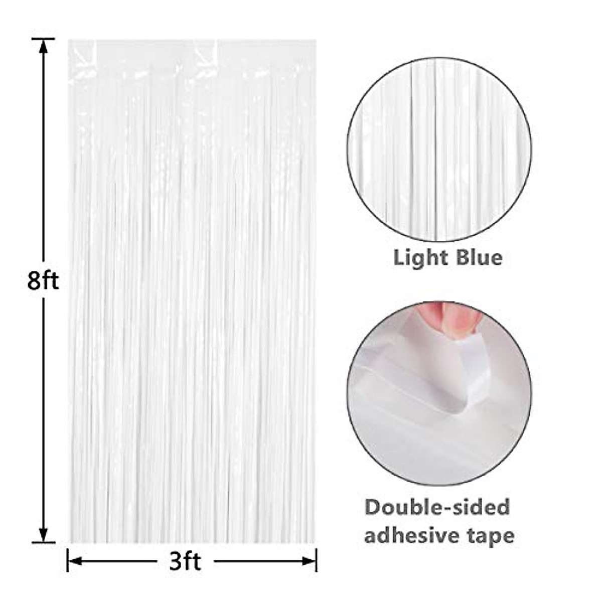 BTSD-home White Foil Fringe Curtain, Metallic Photo Booth Backdrop Tinsel Door Curtains for Wedding Birthday Bridal Shower Baby Shower Bachelorette Christmas Party Decorations(2 Pack, 6ft x 8ft)