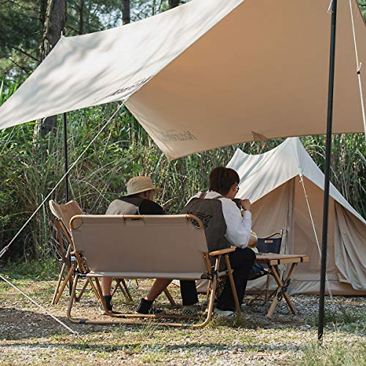 Naturehike 2 Person Folding Camping Chair, Portable Camping Loveseat with Solid Wood Armrest, Double Lawn Chairs for Outdoor Patio Beach Picnic, Supports 350lbs