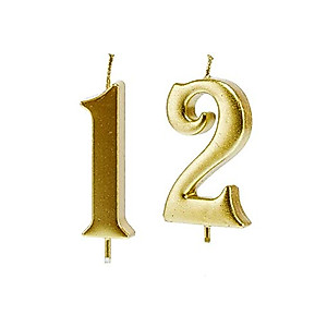 Bailym Gold 12th Birthday Candles, Number 12 Cake Topper for Birthday Decorations