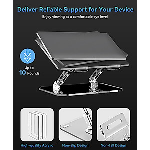 Lpoake 𝟮𝟬𝟮𝟯 𝗨𝗽𝗴𝗿𝗮𝗱𝗲𝗱 Acrylic Laptop Stand for Desk Clear Laptop Riser Adjustable Height White Computer Stand for Laptop Compatible with 10 to 15.6 Inches Laptops(Transparent)