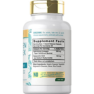 Carlyle Collagen Pills with Hyaluronic Acid 500mg | 90 Capsules | Hydrolyzed Collagen Supplement | Non-GMO, Gluten Free