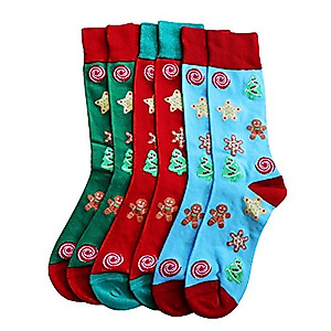 Christmas Gingerman Unisex Men Women Fun Dress Casual Pattern Crew Funny Xmas Socks Gift Box(3 pairs)