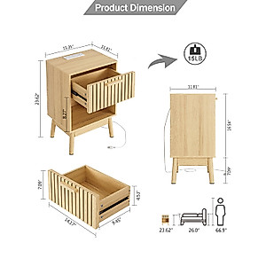 Aobafuir Wood Nightstand, Night Stand for Bedroom, Bedside Table with Drawers, Farmhouse End Table with Storage for Living Room (Retro)