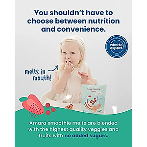 Amara Smoothie Melts - Mixed Red Berries - Baby Snacks Made With Fruits and Vegetables - Healthy Toddler Snacks For Your Kids Lunch Box - Organic Plant Based Yogurt Melts - 6 Resealable Bags