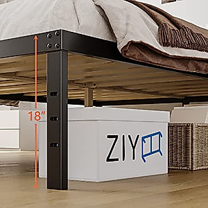 ZIYOO Full Size Bed Frame, 3 Inches Wide Wood Slats,18 Inch Tall Metal Platform, Heavy Duty 3500lbs Support for Mattress, No Box Spring Needed, Noise Free, Non-Slip, Easy Assembly