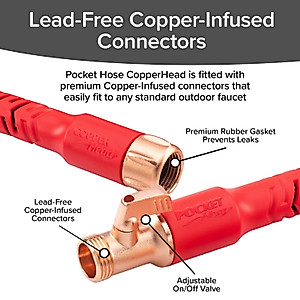 Pocket Hose Copper Head w/New Pocket Pivot Expandable Garden Hose 50 FT, AS-SEEN-ON-TV, Swivels 360°, Advanced Tri-Tex Tubing & Force Field Jacket, 3X Stronger, Lead-Free, No-Kink, Anti-Burst w/APT