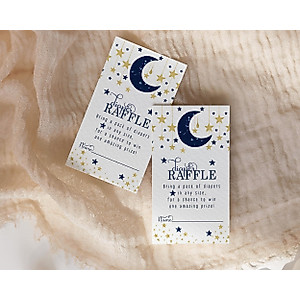 Twinkle Little Star Diaper Raffle Tickets, Celestial Baby Shower Games for Prizes, Navy and Gold Baby Shower Diaper Raffle Invitation Insert Cards, 50 Pack
