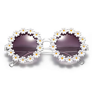 Dollger Daisy Sunglasses for Women Flower Round Fashion Rave Party Disco Fun Festival Retro Sunglasses Girls Gift