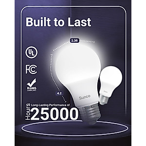 Sunco 12 Pack LED Light Bulbs, E26 Base Lamp Bulbs A19, [Focos LED para Casa], 5000K Daylight, 8W (60 Watt Equivalent), 850 LM, Non-Dimmable, 25000 Lifetime Hours for Bedroom, Bathroom UL