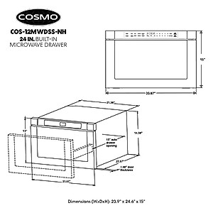 COSMO COS-12MWDSS-NH 24 in. Built-in Microwave Drawer with Automatic Presets, Touch Controls, Defrosting Rack and 1.2 cu. ft. Capacity in Stainless Steel