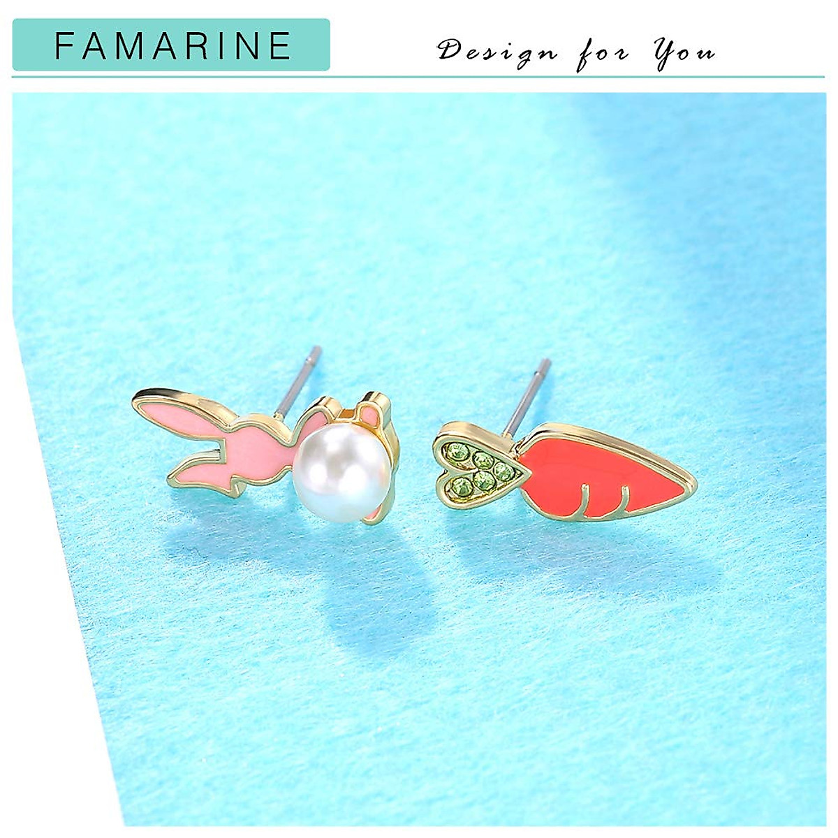Easter Earrings Rabbit Bunny Carrot Stud Earrings Crystal Pearl Cute Funny Earring Gift for Her