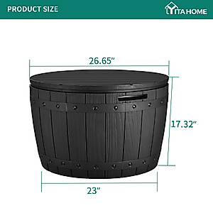 YITAHOME Outdoor Resin Storage Container, 33-Gallon Round Deck Organizer for Patio, Cushion, Pool Accessories, Lightweight & Weatherproof, Doubles as Table, Black