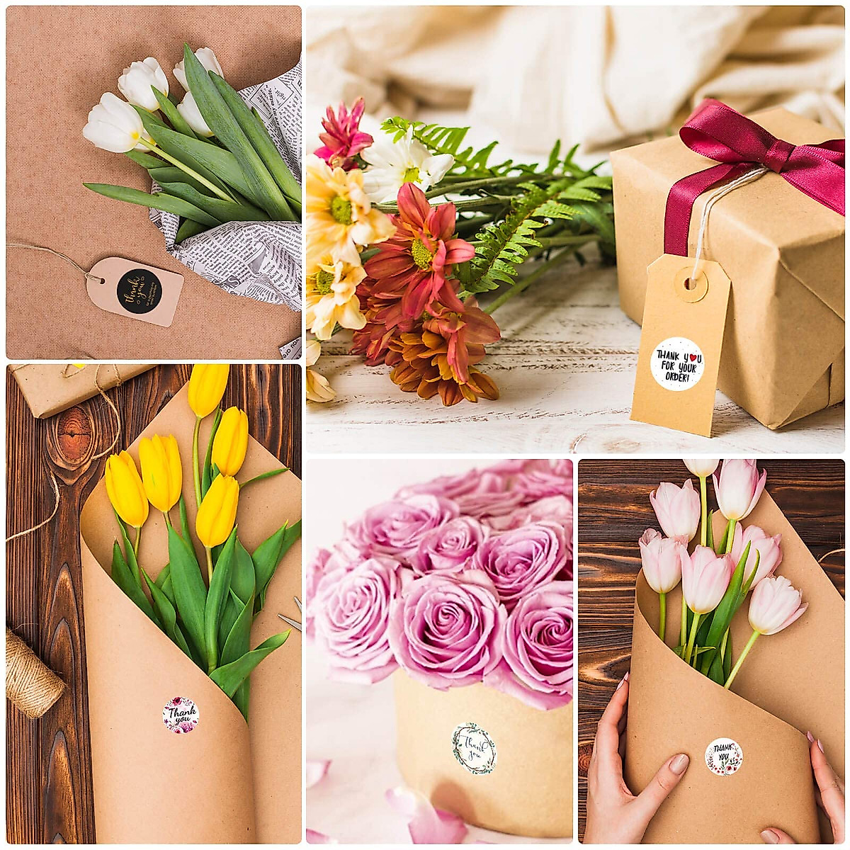 Thank You Stickers Rolls, 2500Pcs 1 Inch Thank You for Supporting My Small Business Envelope Seals, 5 Rolls 12 Patterns Small Thank You Stickers for Wedding, Birthday, Party Gift Wrap Bag
