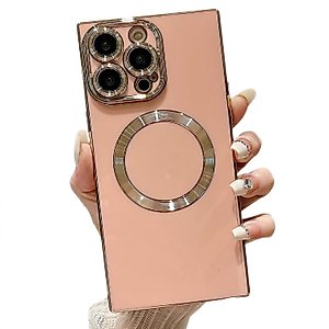 Misscase for iPhone 14 Pro Max Magnetic Case Compatible with MagSafe,Full Protection Square Case with Camera Lens Protector Shockproof Anti-Scratch Dust-Proof Net Case for iPhone 14 Pro Max Pink