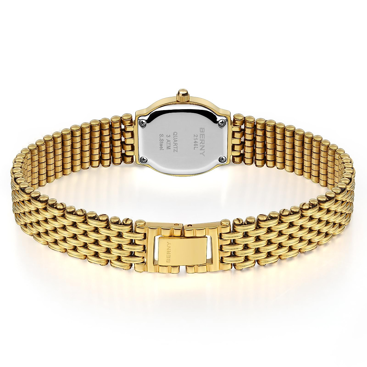 BERNY Gold Watches for Women Vintage Bracelet Wrist Watch Luxury Small Ladies Oval Quartz Watch with Tools Included(White Dial)