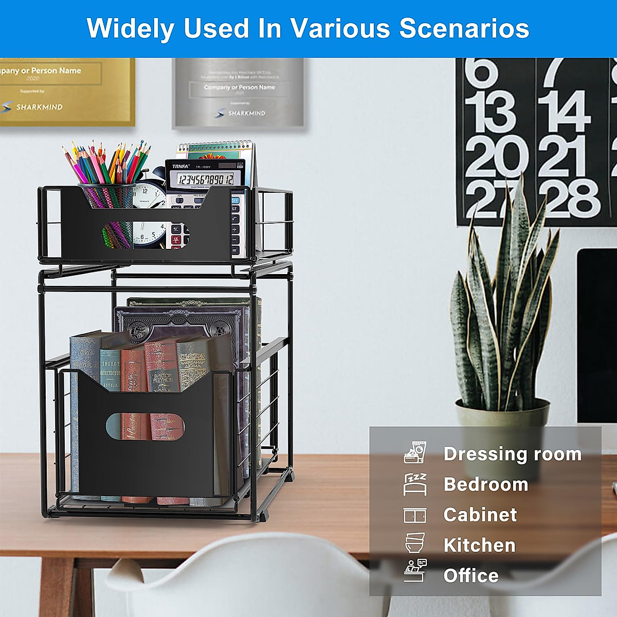 Under Sink Organizers and Storage - 2 Pack Metal Under Cabinet Organizers with Sliding Drawers,Folding Under Sink Organizer for Cabinet, Bathroom, Kitchen, Closets, Bedroom and Offices (Black)