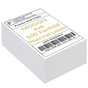 MOGOFE 4x6 Direct Thermal Labels, Pack of 500 4x6 Fanfold Shipping Labels, Thermal Printer Paper Commercial Grade Permanent Adhesive