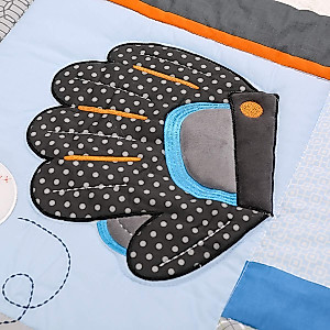 JAHbaby 7 PCs Blue Sports Theme Nursery Crib Bedding Set Baby Boy Love Sport Standard Crib Bedding Set 28 X 52