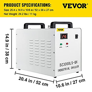 VEVOR Water Chiller CW-3000 Industrial Chiller 9L Thermolysis Type Water Chiller 50W/℃, 3.17gpm 0.9A Current Recirculating Chiller for 60W 80W Laser Engraving Machine Cooling Machine 110V