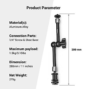 SMALLRIG Articulating Rosette Arm Max 11'' Long with Cold Shoe Mount & Standard 1/4"-20 Threaded Screw Adapter - 1498