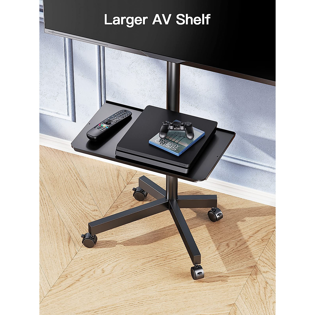 Mobile TV Cart with Wheels for 23 to 60 inch LCD LED 4K Flat Curved Screen TVs, Height Adjustable Shelf Trolley Floor Stand Holds up to 55lbs, Monitor Holder Tray Max VESA 400x400mm PSTVMC04W White