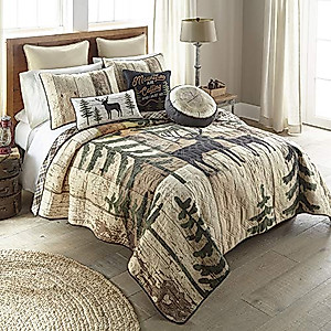 Donna Sharp Throw Pillow - Painted Deer Lodge Decorative Throw Pillow with The Mountains are Calling and I Must Go Design - Square