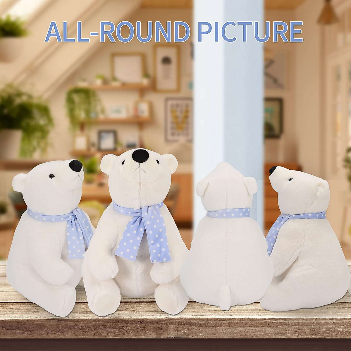 ROPELOK Polar Bear Stuffed Animal Plush, 9.8 Inch Lifelike Super Soft Cute Polar Bear with Scarf, Kawaii Cute Polar Bear Plush Toy for Kids Children Family Xmas Birthday Gifts