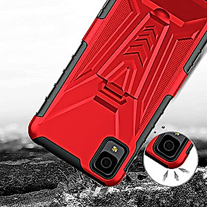YJROP for TCL A3/A30/ion z Case with Tempered Glass Screen Protector Protection Cover Shockproof Heavy Duty [Military-Grade] Rugged Phone Case with Kickstand for TCL A3/A30/ion z (2022) 5.5" (red)