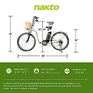 NAKTO Electric Bike 26" Electric Bicycle for Adults 250W Brushless Gear Motor 6-Speed Gear E-Bike with Removable Waterproof Large Capacity 36V10.4A Lithium Battery and Battery Charger