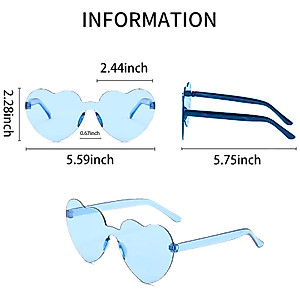BOMEX 8 Pcs Heart Shape Sunglasses Party Sunglasses Rimless Transparent Candy Color Frameless Glasses Eyewear