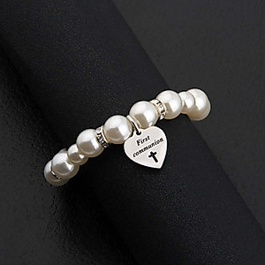 AKTAP Christening Gifts First Communion Bracelet Goddaughter Pearl Bracelet With Cross Charm (First Communion Bracelet)