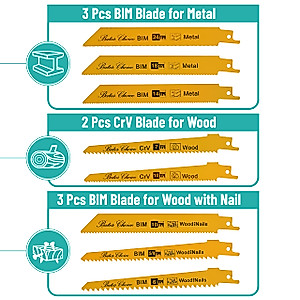 Bates- Reciprocating Saw Blades, 8 Pack, 6 inch, Saw Blade, Reciprocating Saw Blades Wood, Reciprocating Saw Blades Metal, Saw Blades Reciprocating Saw, Metal Cutting Reciprocating Saw Blades