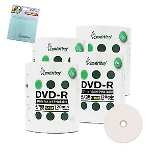 Smartbuy 400-disc 4.7GB/120min 16x DVD-R White Inkjet Hub Printable Blank Media Disc + Free Micro Fiber Cloth